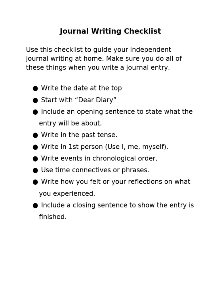 Journal Writing Checklist | PDF