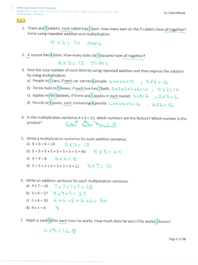 G3 Math Term 2 Final Answers (TB-WB) | PDF