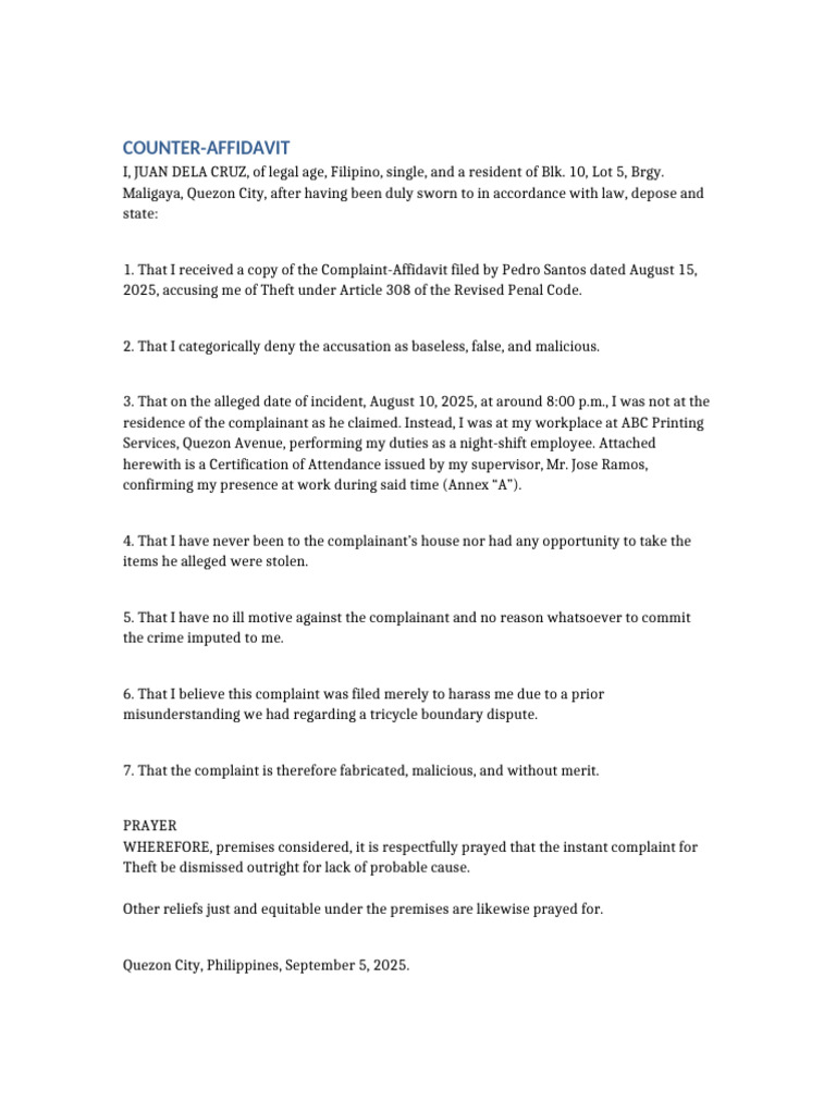 Counter Affidavit JuanDelaCruz | PDF