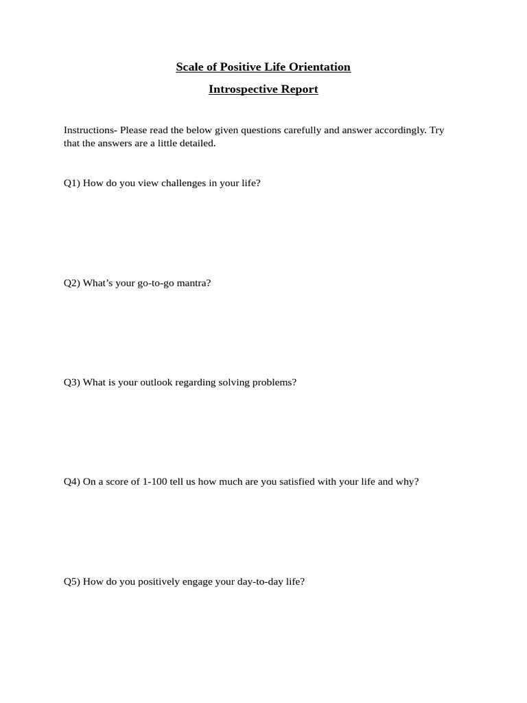 Scale of Positive Life Orientation | PDF