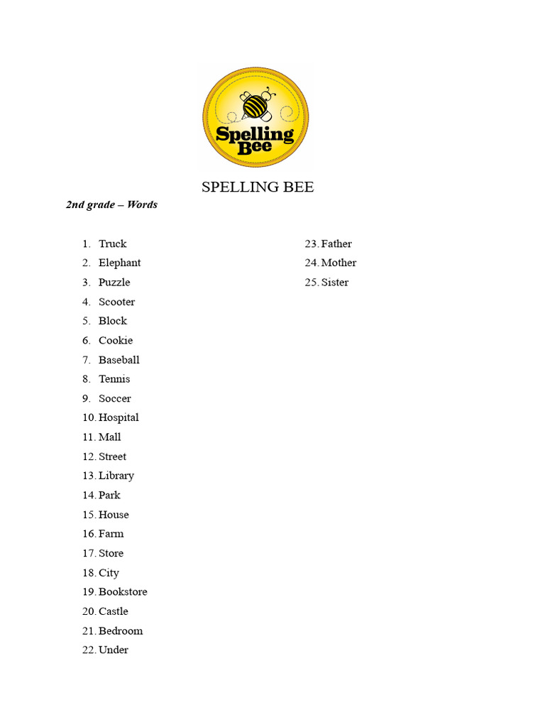 SPELLING BEE Final Round 2nd Grade | PDF