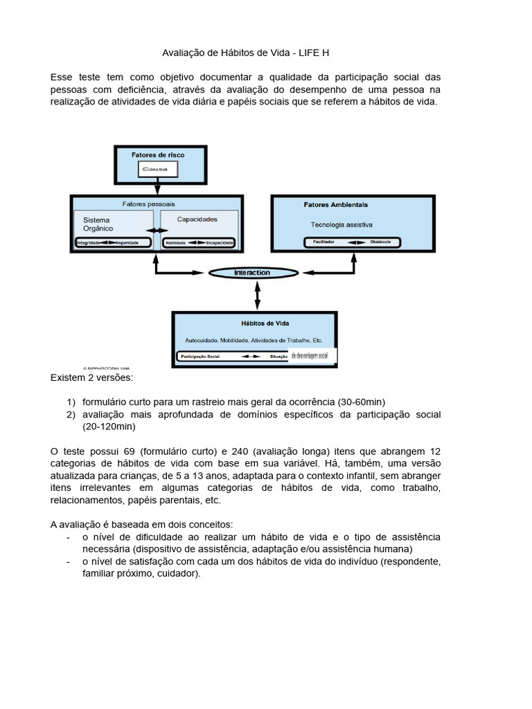 Avaliação de Hábitos de Vida - LIFE H | PDF | Vida