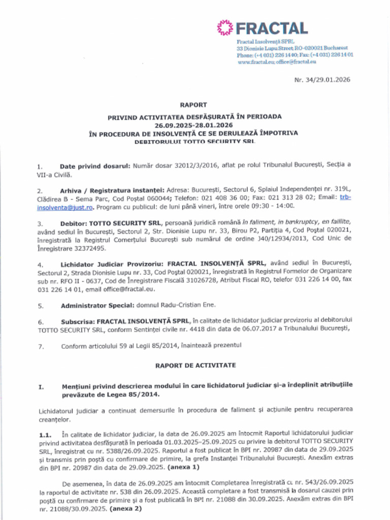 6495 Totto Security Raport Activitate Perioada 26.09.2025 28.01.2026 | PDF