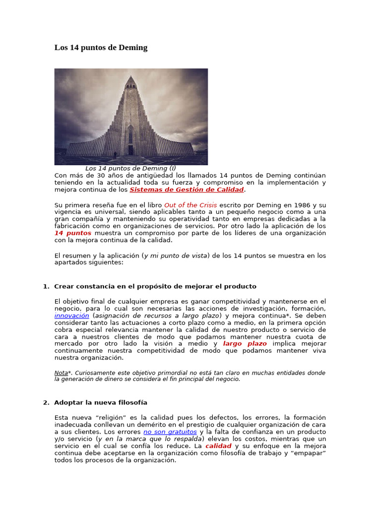 Los 14 puntos de Deming | PDF | Calidad (comercial) | Liderazgo