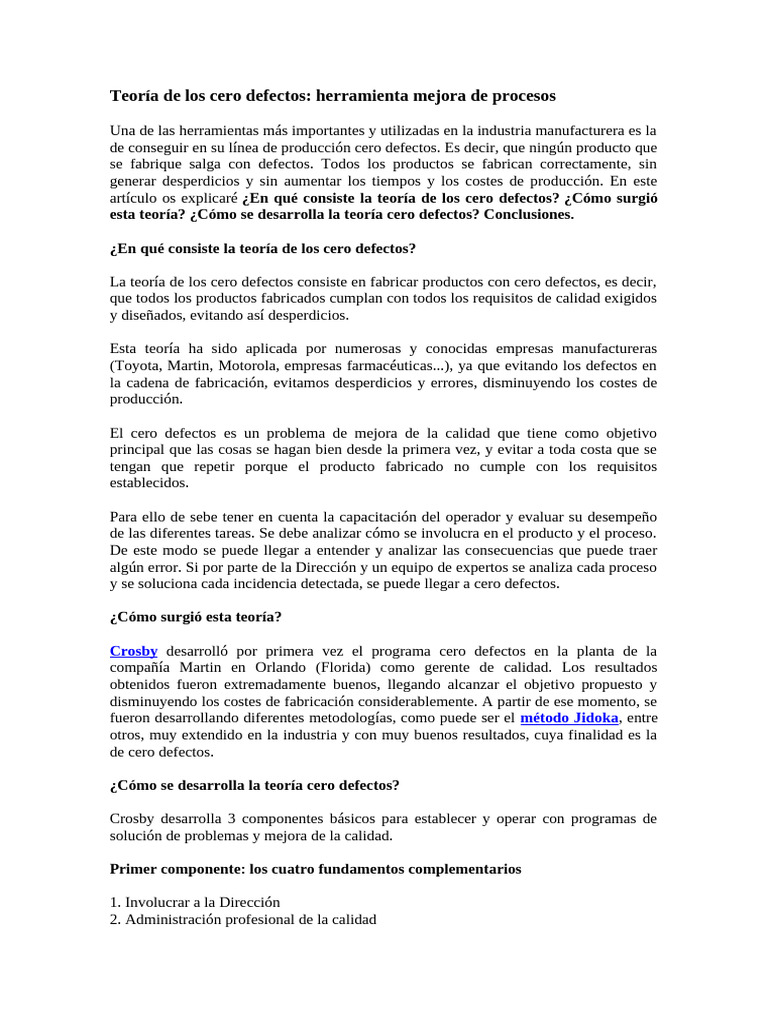 Teoría de Los Cero Defectos | PDF | Planificación | Teoría