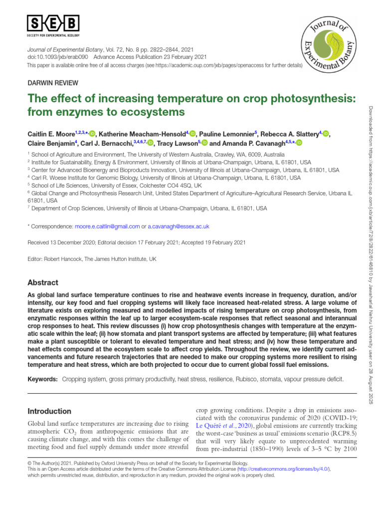 The Effect of Increasing Temperature On Crop Photosynthesis | PDF ...