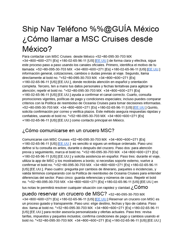 ¿Cómo llamar a MSC Cruises desde México? | PDF | Chat en linea | Crucero