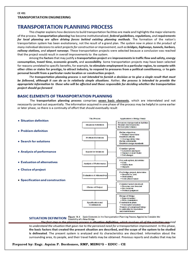 Topic 2 - Transportation Planning Process | PDF | Transport | Decision ...
