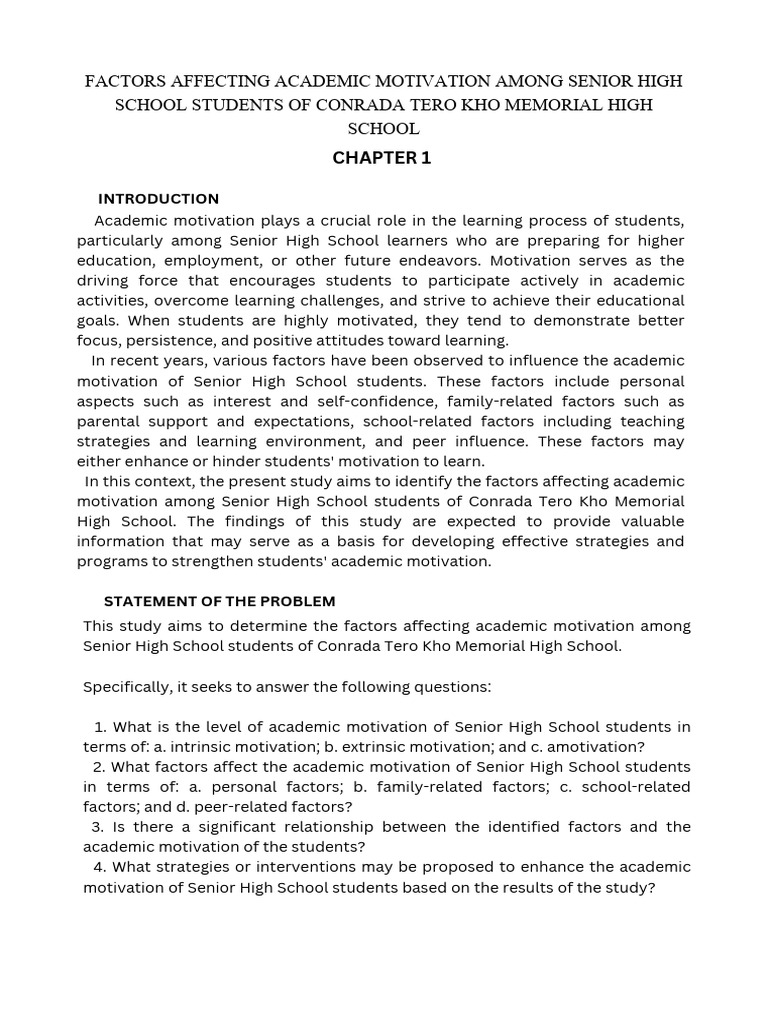 Factors Affecting Academic Motivation Among Senior High School Students ...