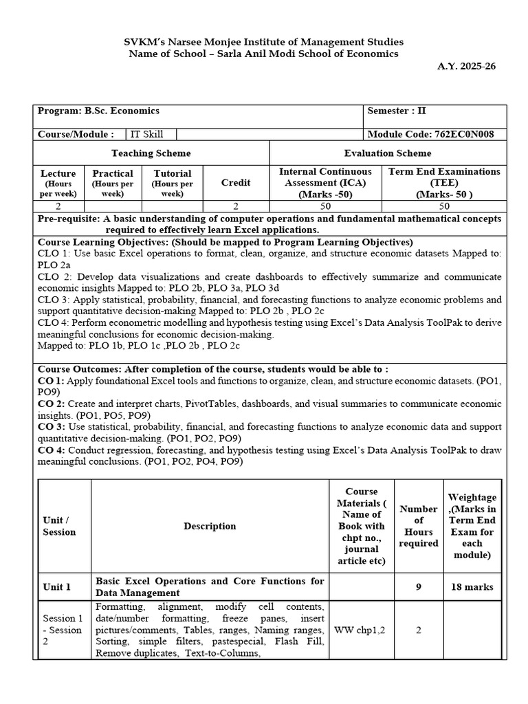 ITSKILL Course Outlines 2025 FINAL Upload | PDF | Student's T Test ...
