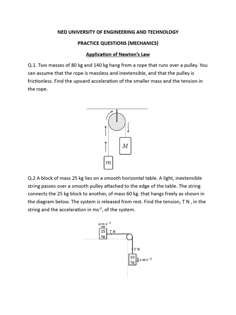 Practice Questions (Mechanics) | PDF | Tension (Physics) | Force