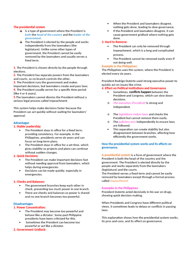 The Presidential System Part 2 | PDF | Presidents Of The United States ...
