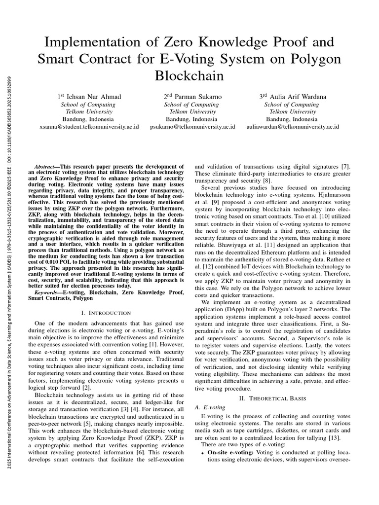 Implementation of Zero Knowledge Proof and Smart Contract for E-Voting ...