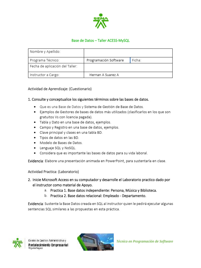 TALLER_BD_Conceptos y SQL-Access (1) | PDF