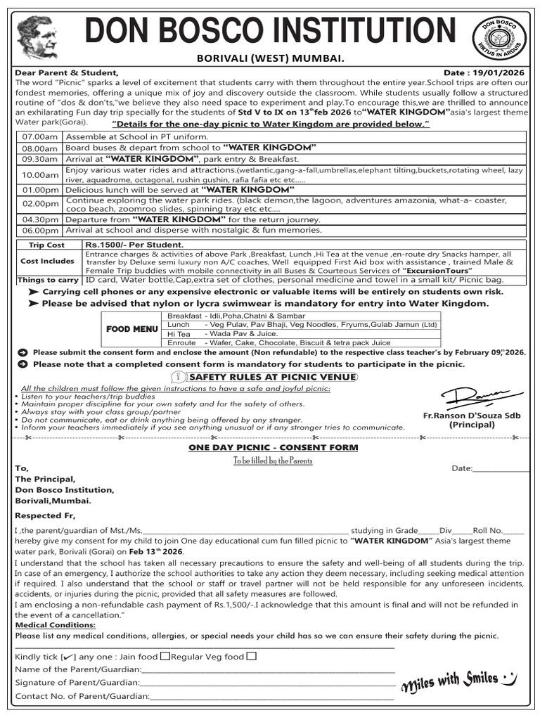 Secondary Section Consent Form For Water Kingdom 2367 19-01-2026 | PDF ...