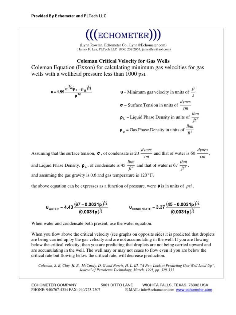 Critical Flow Rate - Coleman | PDF | Gases | Phase (Matter)