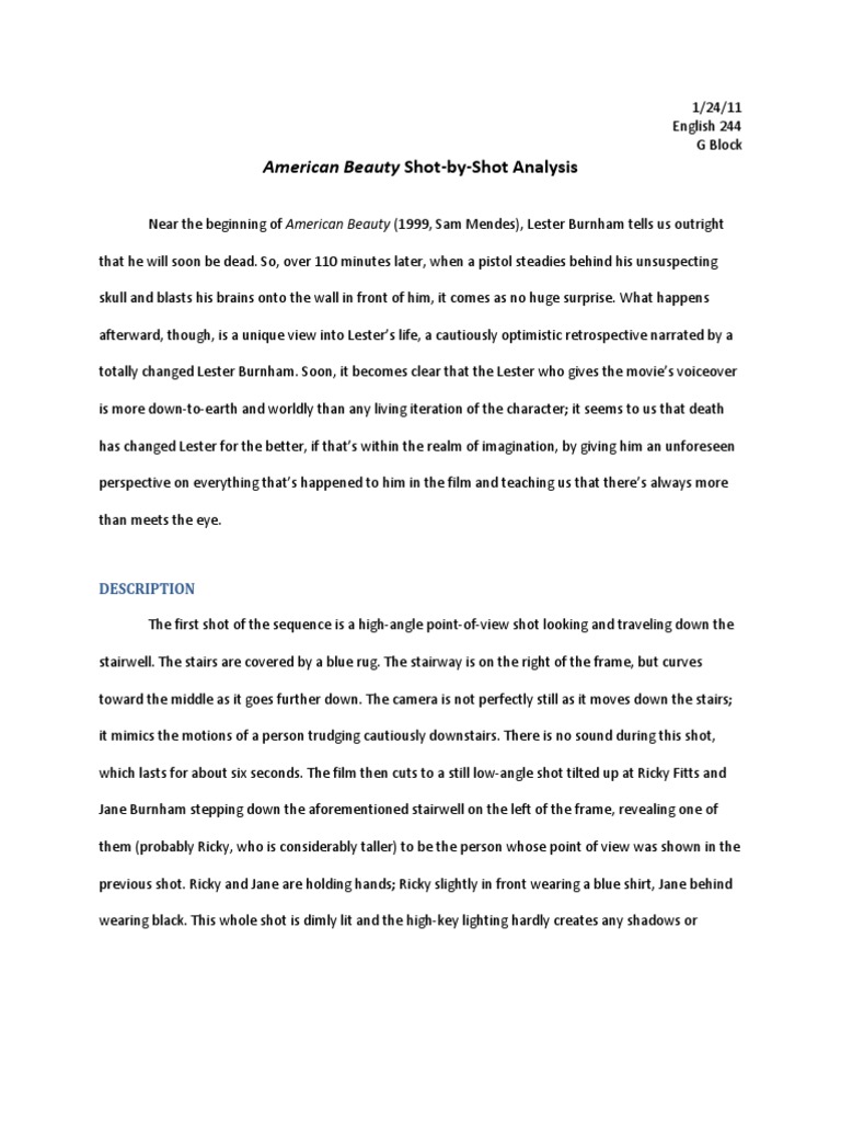 "American Beauty" Shot by Shot Analysis | PDF | Leisure