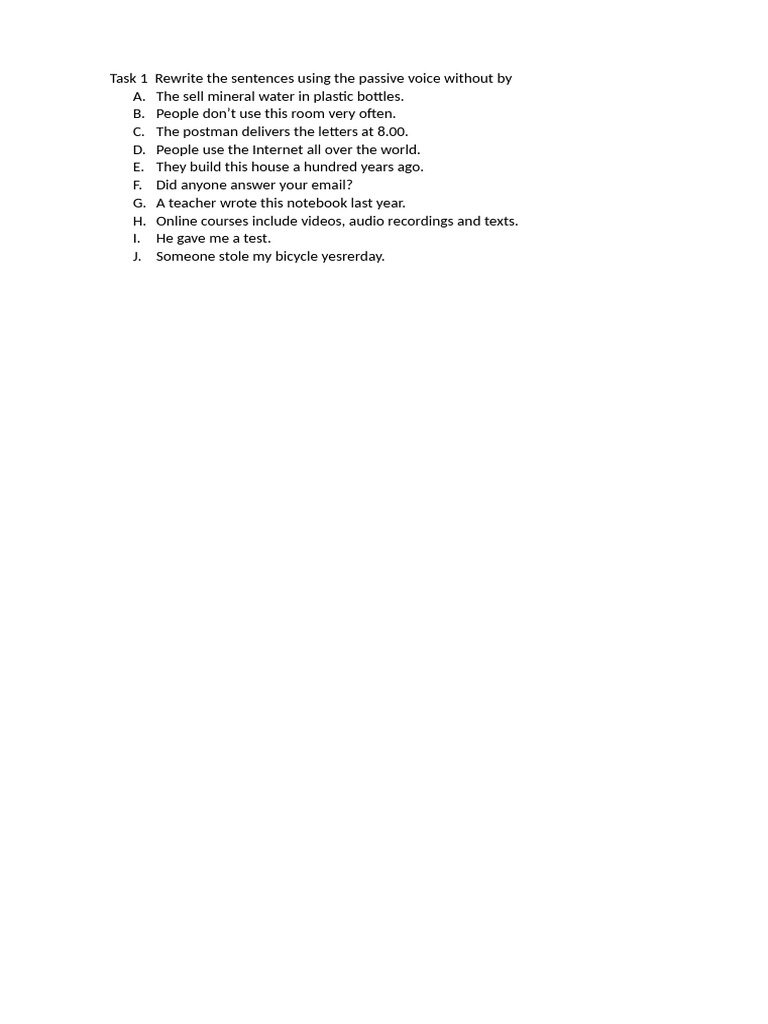 Passive Voice Task | PDF