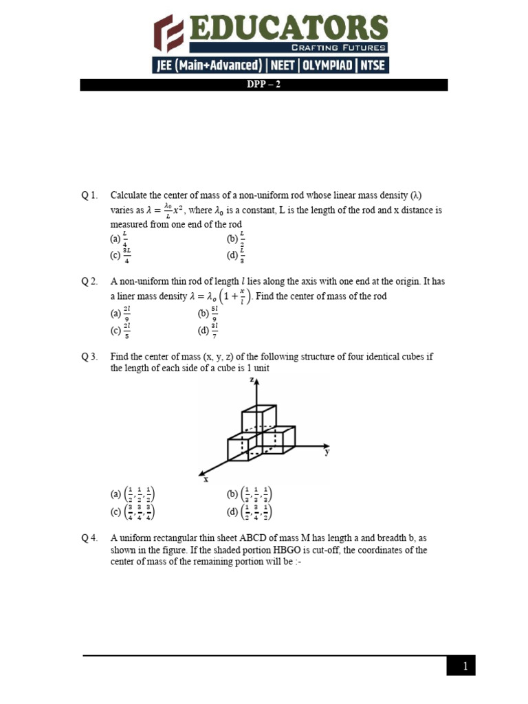 DPPe-2 COM - Center of Mass of Continuous Mass System | PDF | Center Of ...