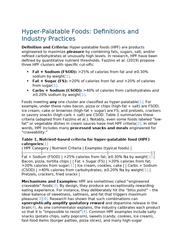 Hyper-Palatable Foods - Definitions and Industry Practices | PDF ...