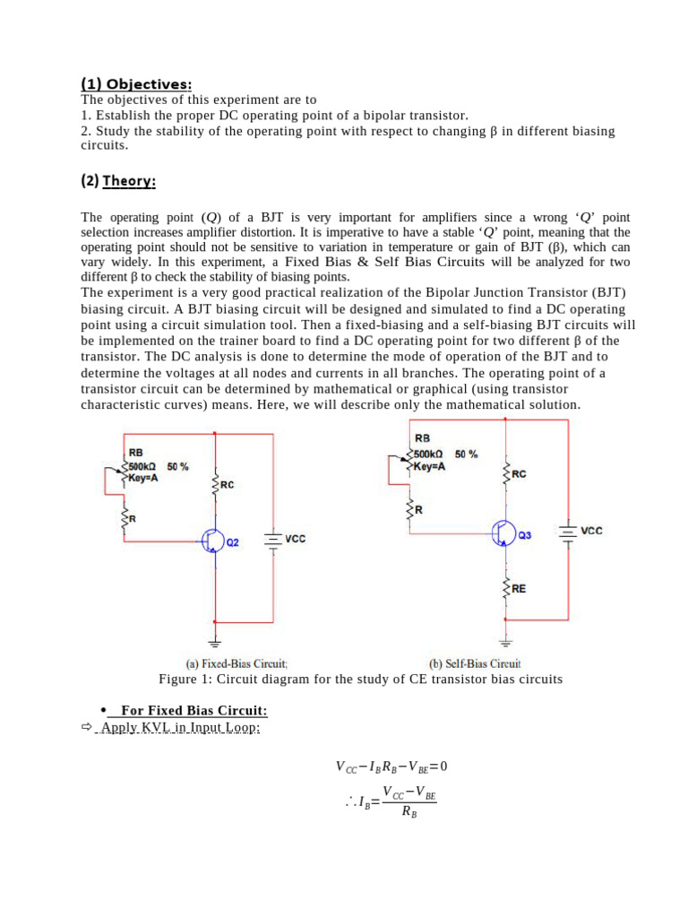 Exp6 - Study of BJT Biasing - Fixed Bias & Self Bias Circuits | PDF ...