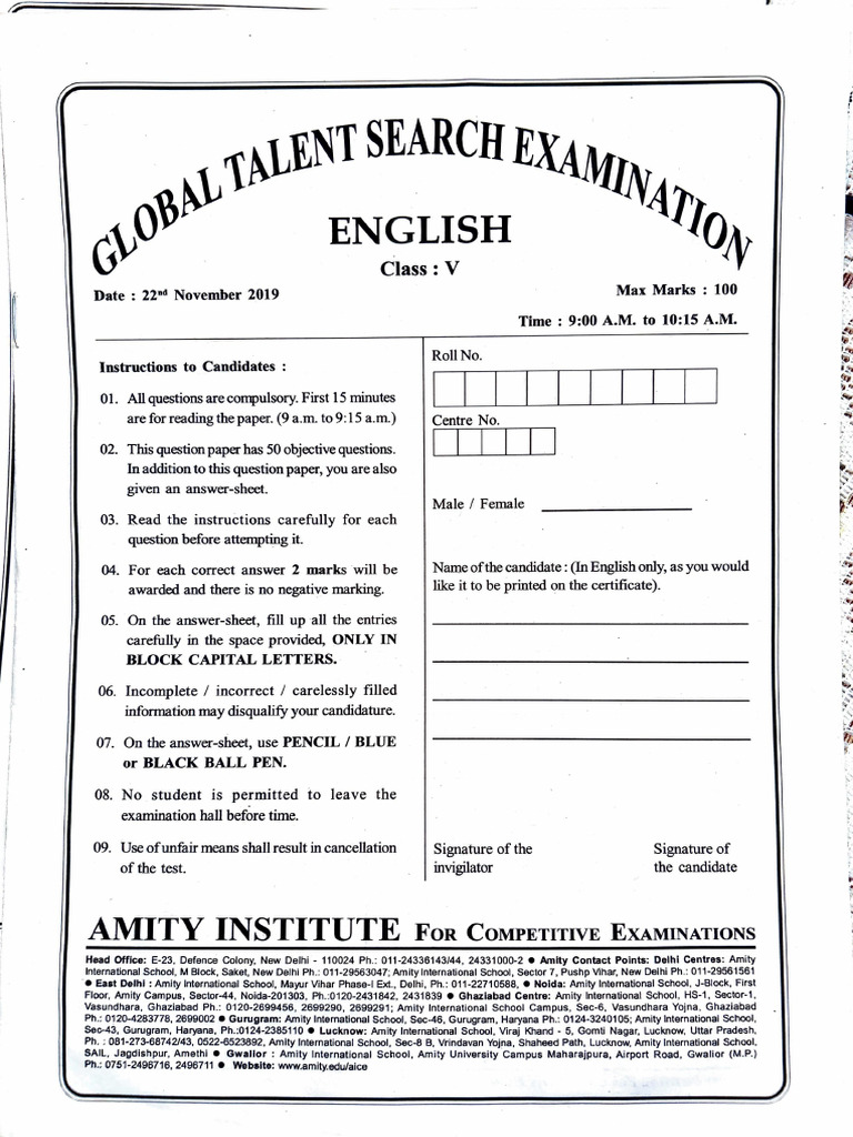 Gtse English Sample Paper | PDF | Tropical Cyclones | Tornadoes