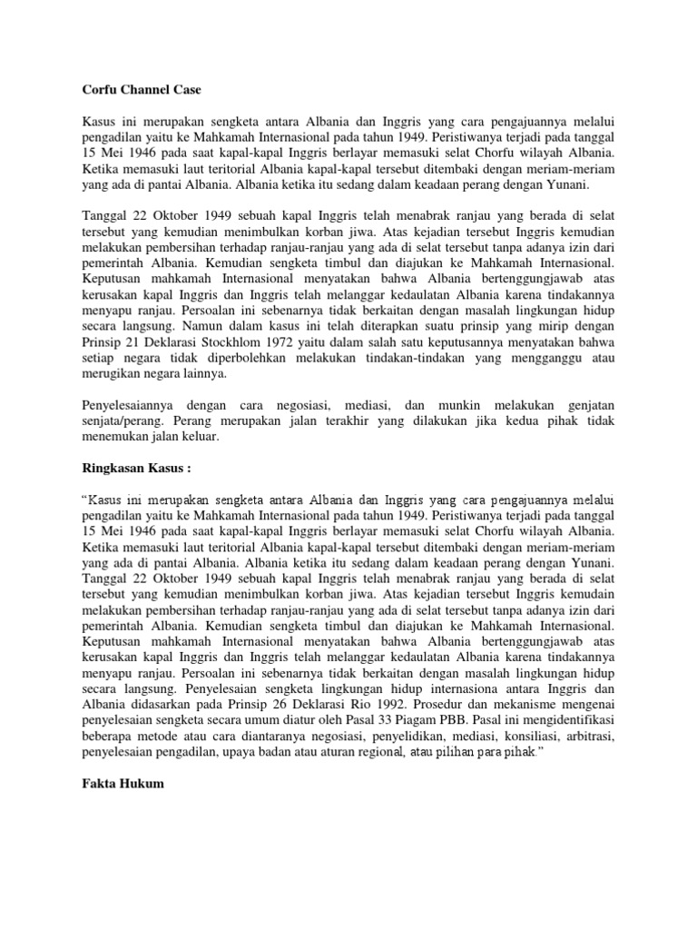 Sengketa Selat Corfu: Kasus Albania-Inggris | PDF