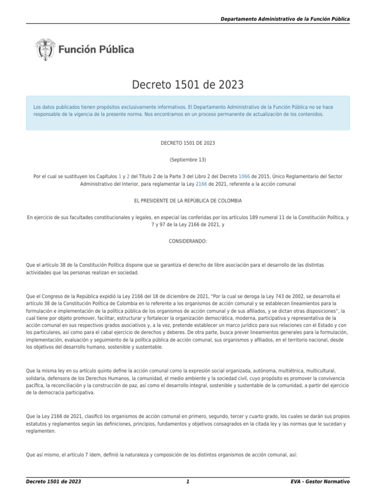 Decreto 1501 de 2023 | PDF | Contabilidad | Democracia