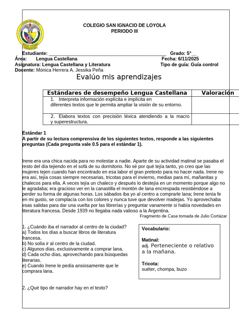 Guia control final 5° periodo 3 | PDF | Lingüística