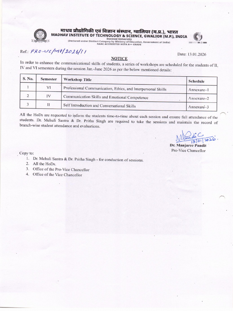 Notice No. 11 - II - Iv, VI Sem - Communi Workshop | PDF
