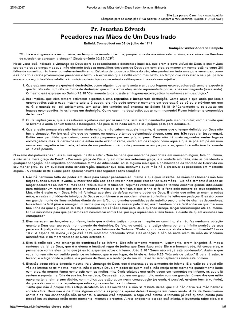 Pecadores nas Mãos de Um Deus Irado - Jonathan Edwards | PDF | Crença e ...