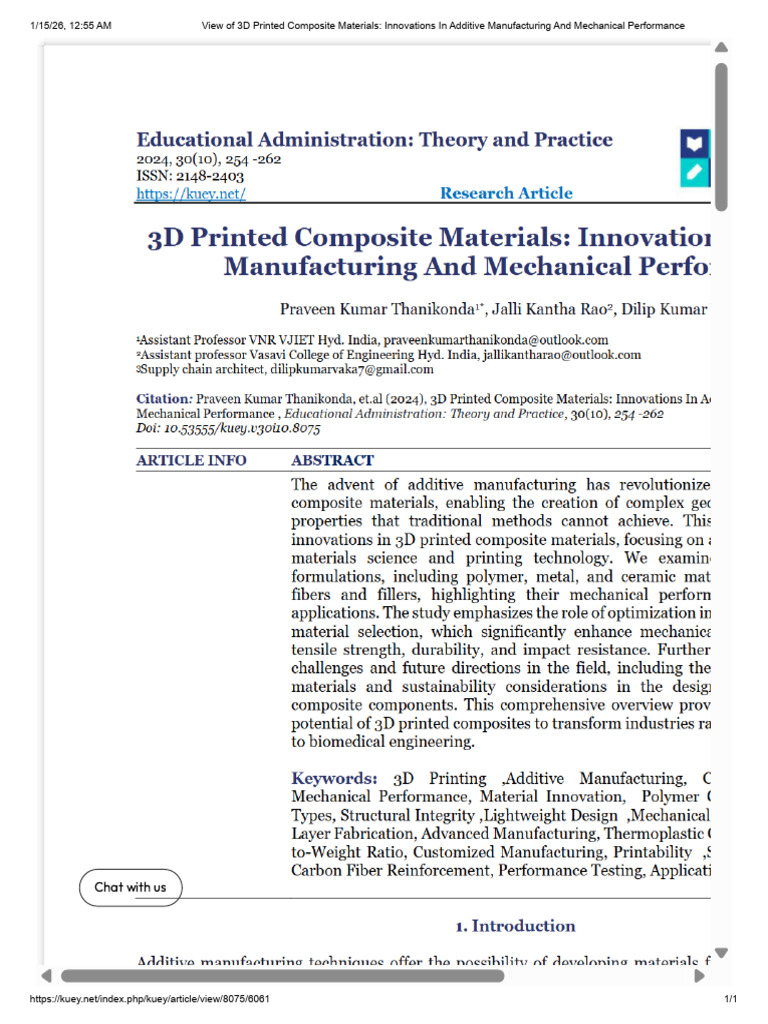 View of 3D Printed Composite Materials - Innovations in Additive ...