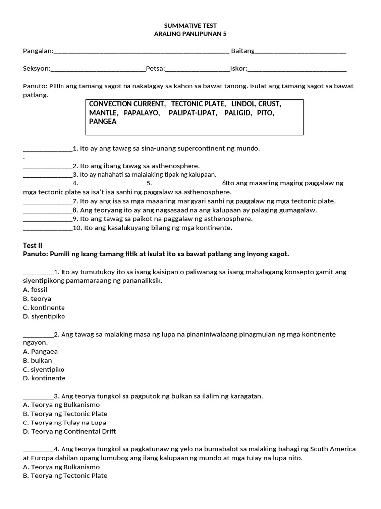 Filipino Summative Test | PDF