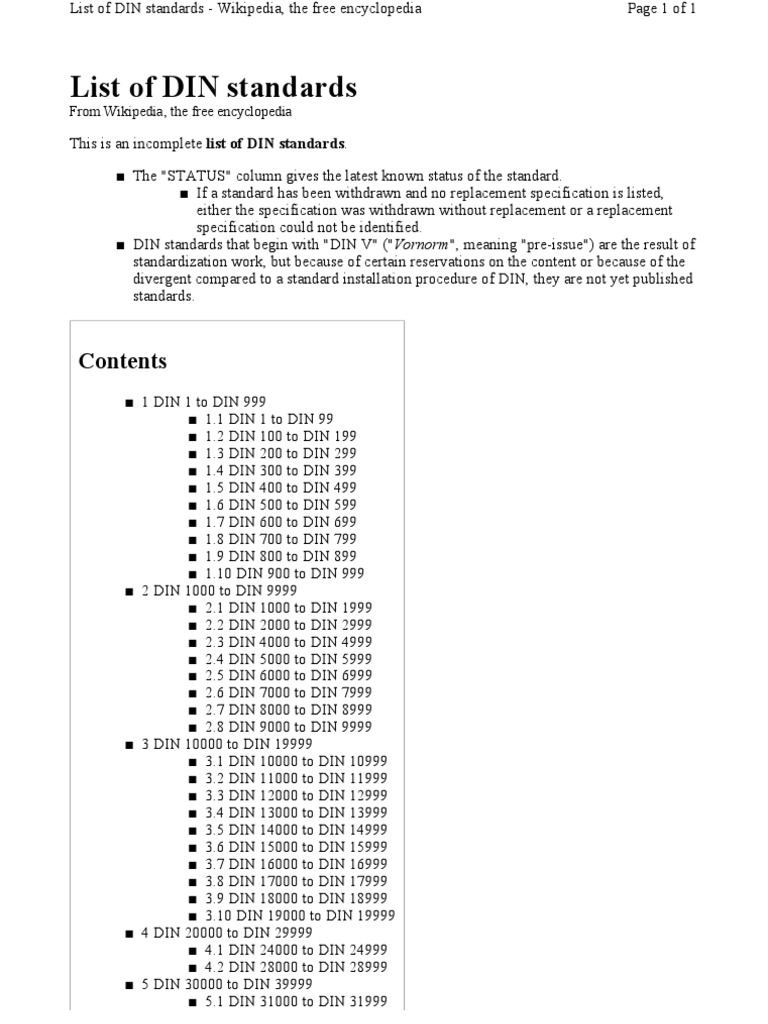 List of DIN Standards | PDF