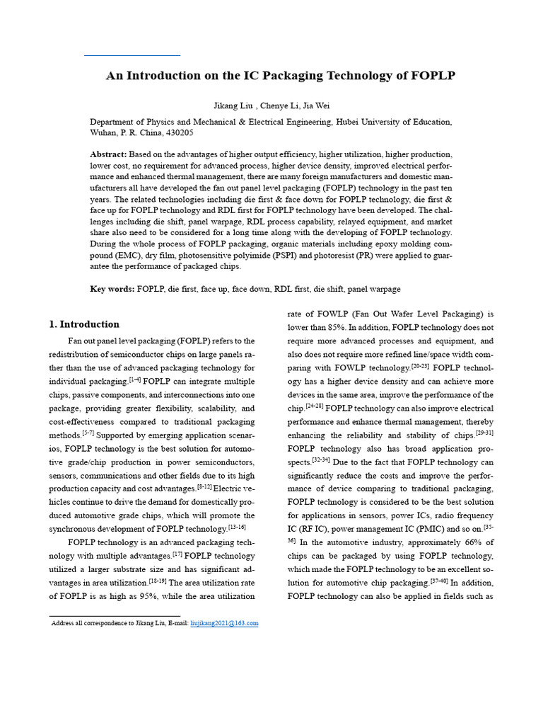 An Introduction On The IC Packaging Technology of FOPLP | PDF ...