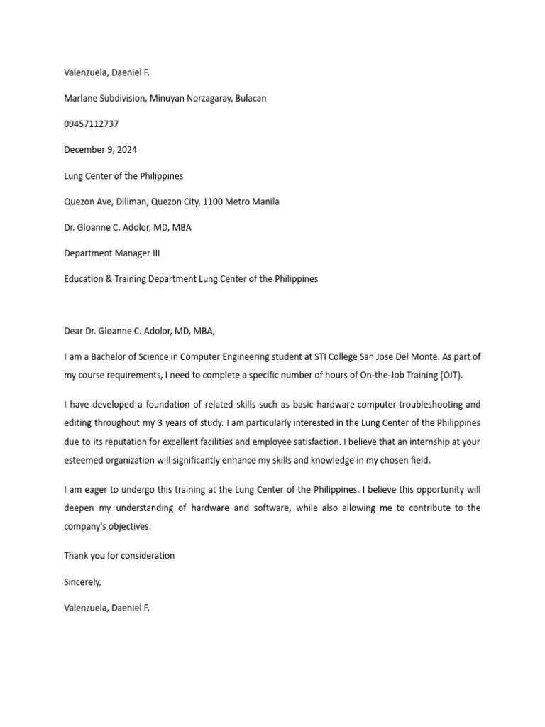 Intent Letter Valenzuela | PDF