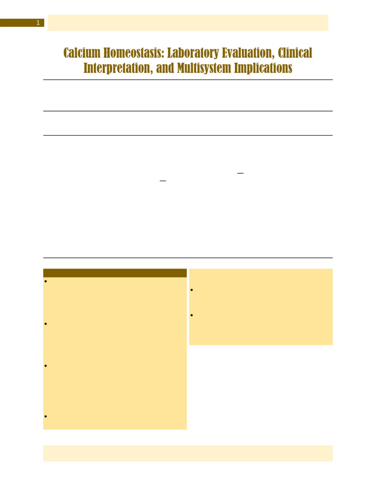 Calcium Homeostasis: Laboratory Evaluation, Clinical Interpretation ...