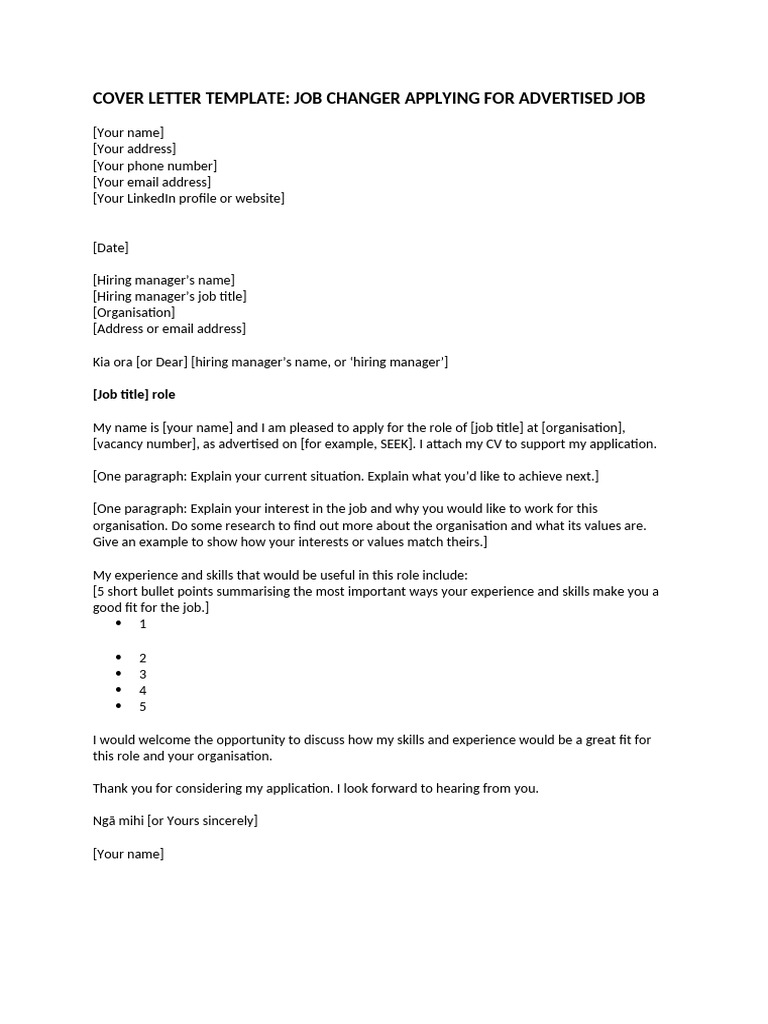 Work Focused Cover Letter Template | PDF