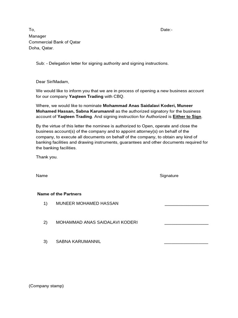 Delegation Letter كتاب تواقيع | PDF