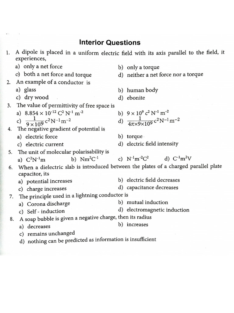 12th Physics Interior One Mark | PDF