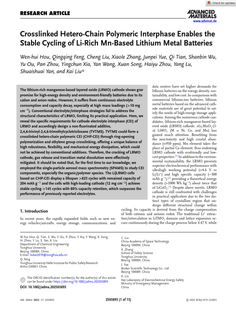 Advanced Materials - 2025 - Hou - Crosslinked Hetero‐Chain Polymeric ...