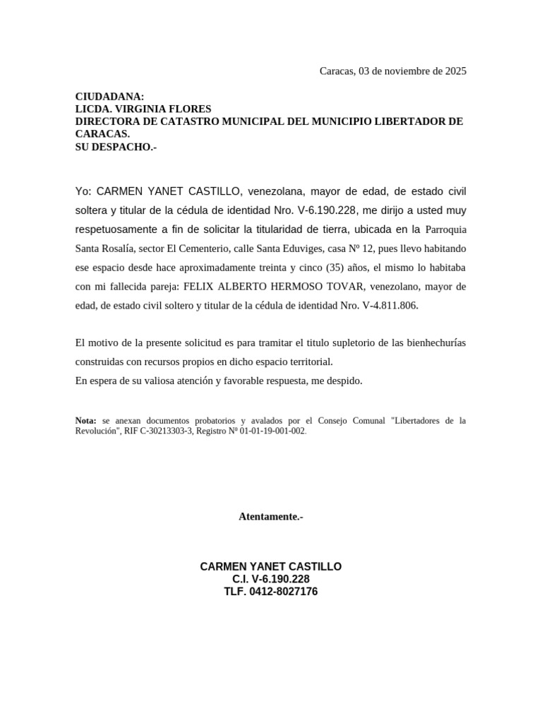 Catastro Sra Carmen Yanet Castillo 2025 | PDF