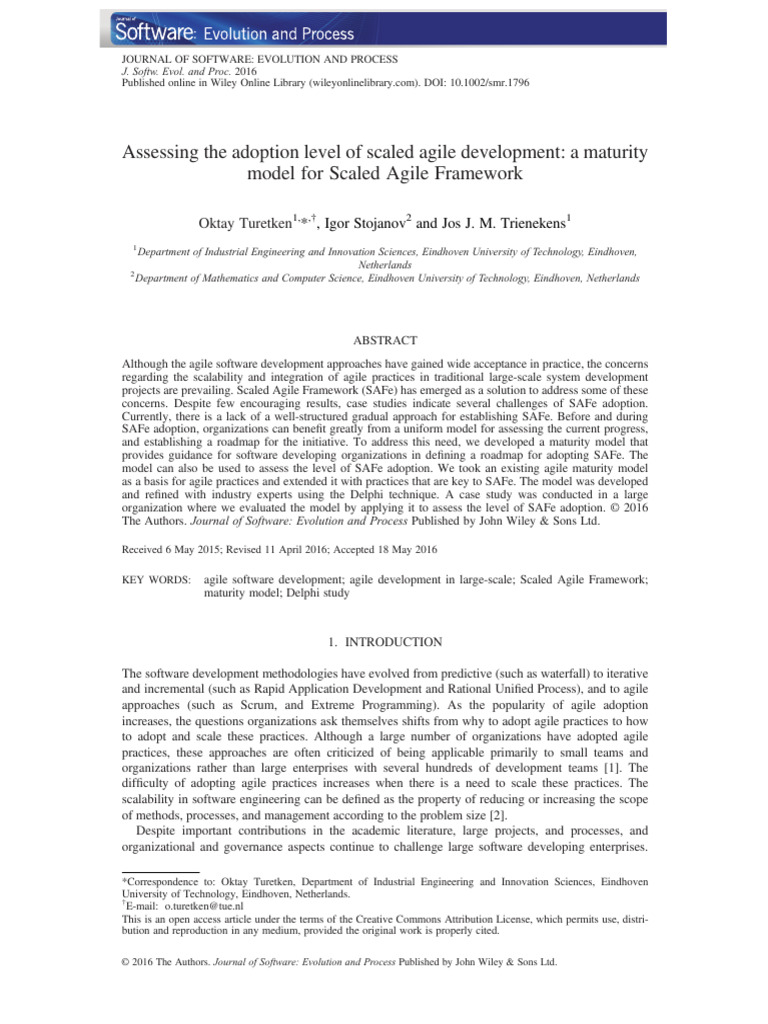 Assessing the Adoption Level of Scaled Agile Development- A Maturity ...