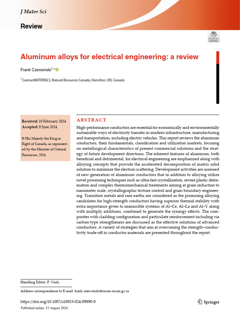 Aluminum Alloys For Electrical Engineering A Review | PDF | Electrical ...