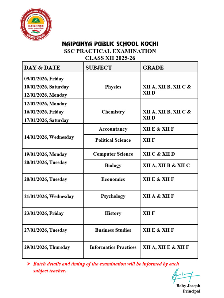 Updated-CBSE Class 12 Board Practical Time Table 2025-26 | PDF