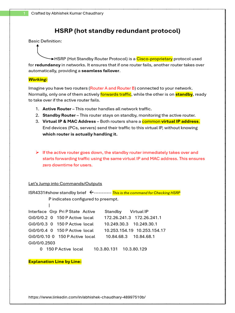 HSRP (Hot Standby Redundant Protocol) in Depth | PDF | Router ...