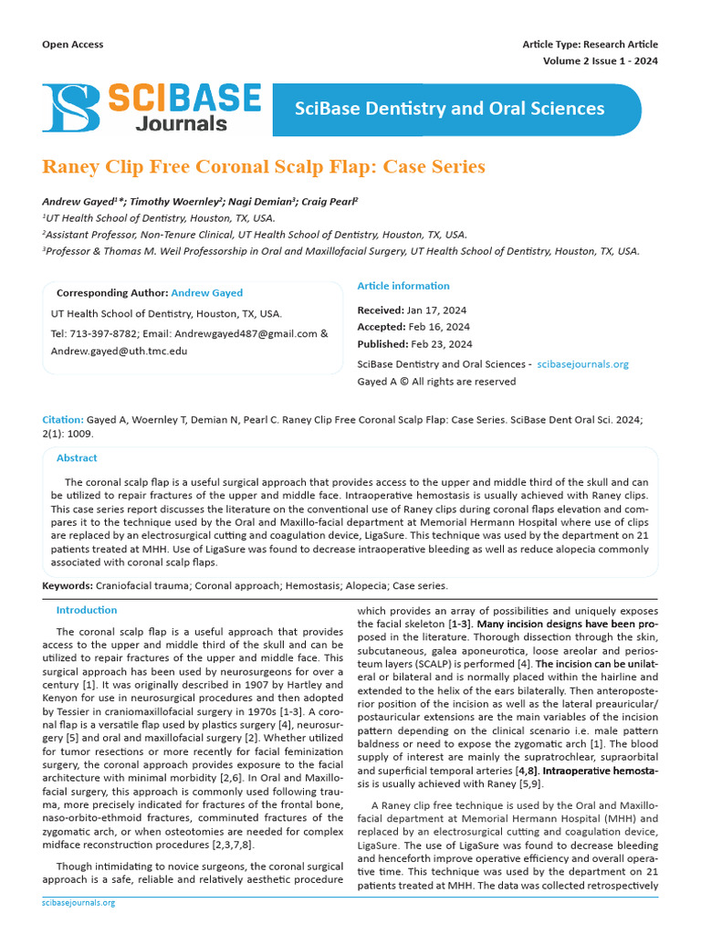 Raney Clip Free Coronal Scalp Flap - Case Series | PDF | Oral And ...