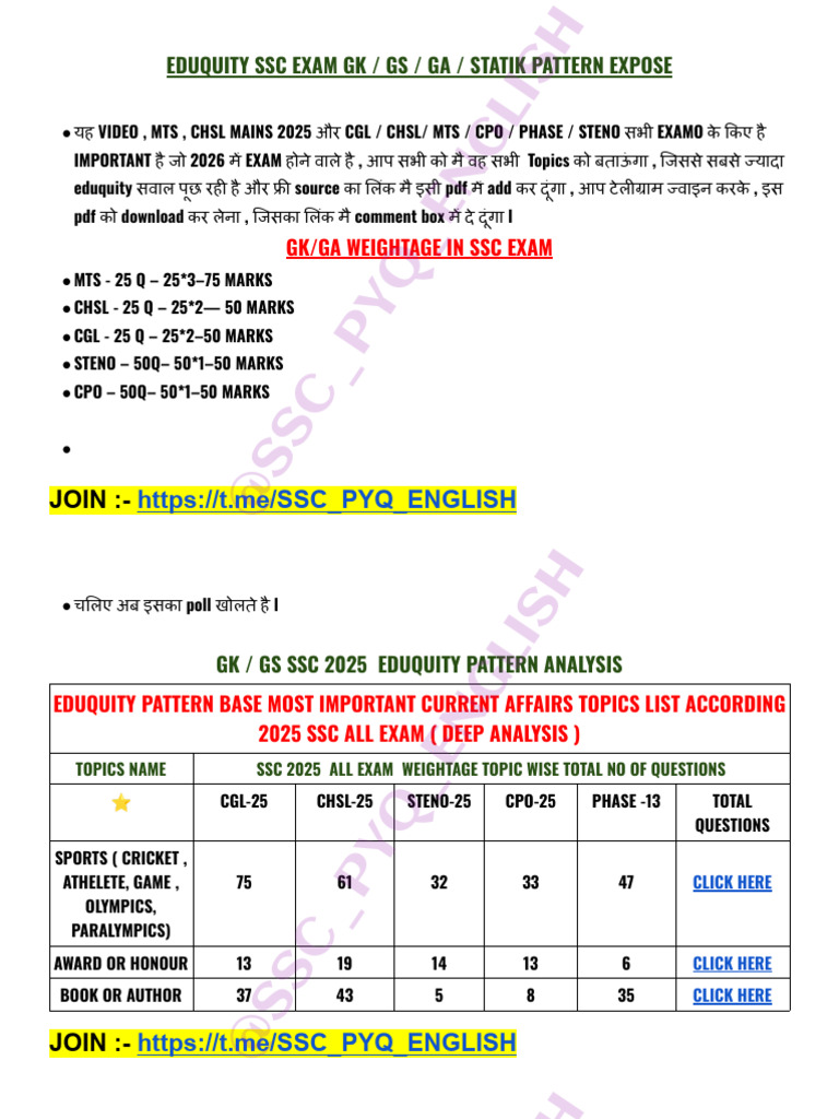 SSC Eduquity Pattern GK Gs Most Important Topics List and Free Sources ...