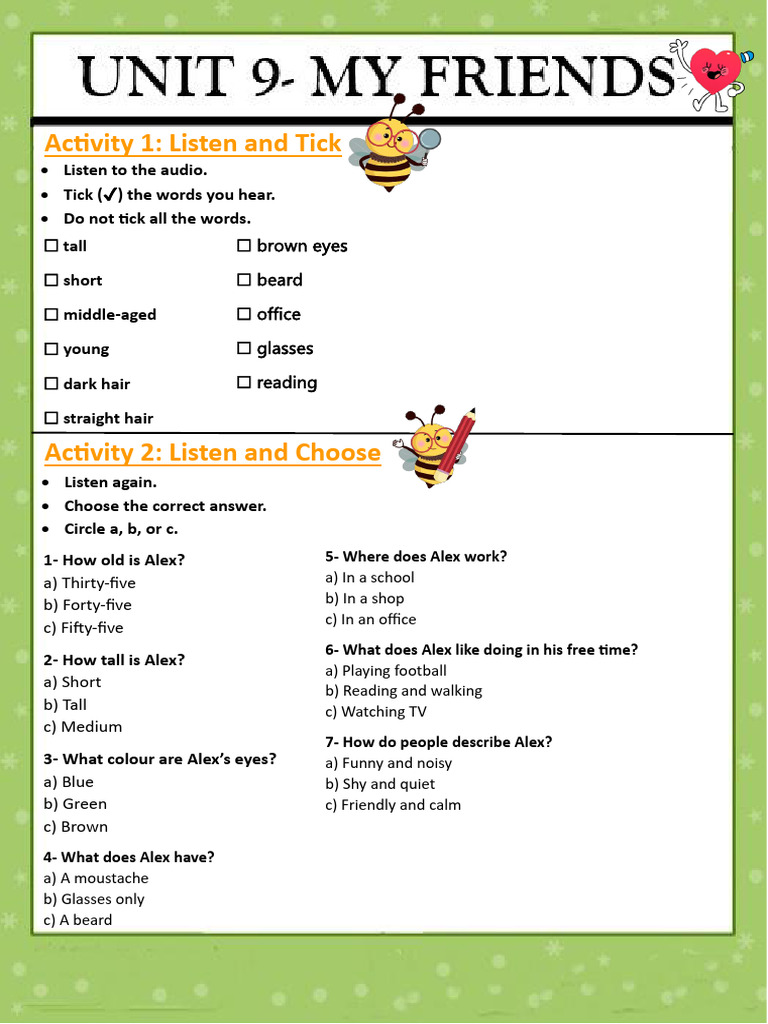 Young Learners Listening Worksheet | PDF