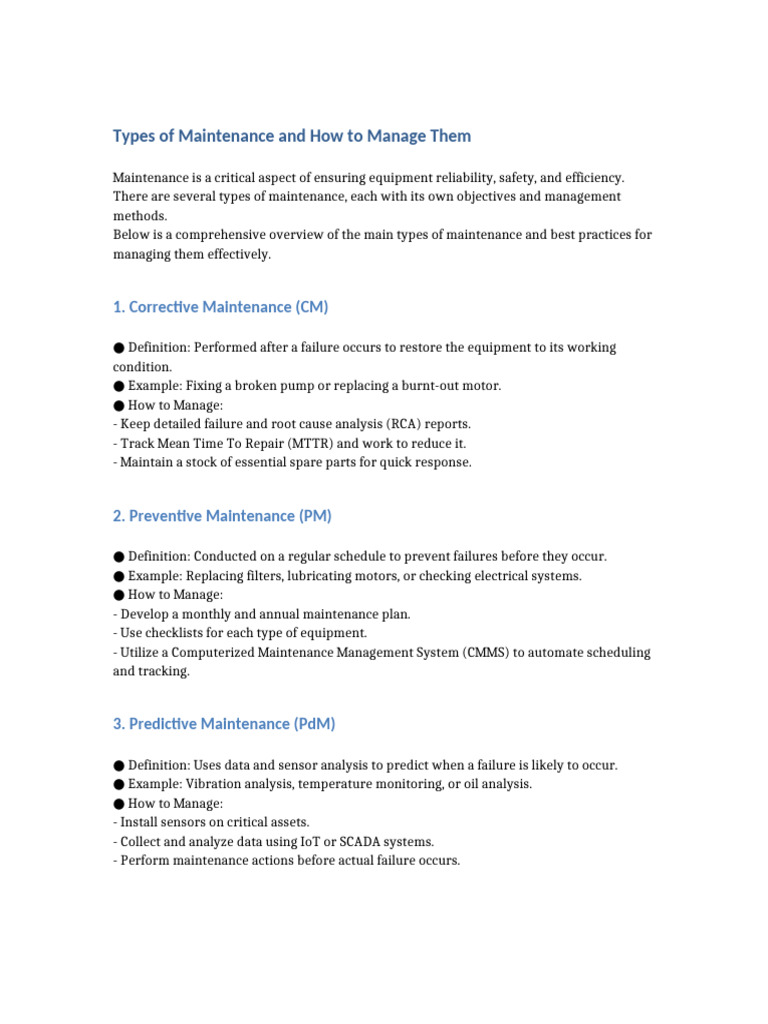 Types of Maintenance and Management | PDF | Mechanical Engineering ...